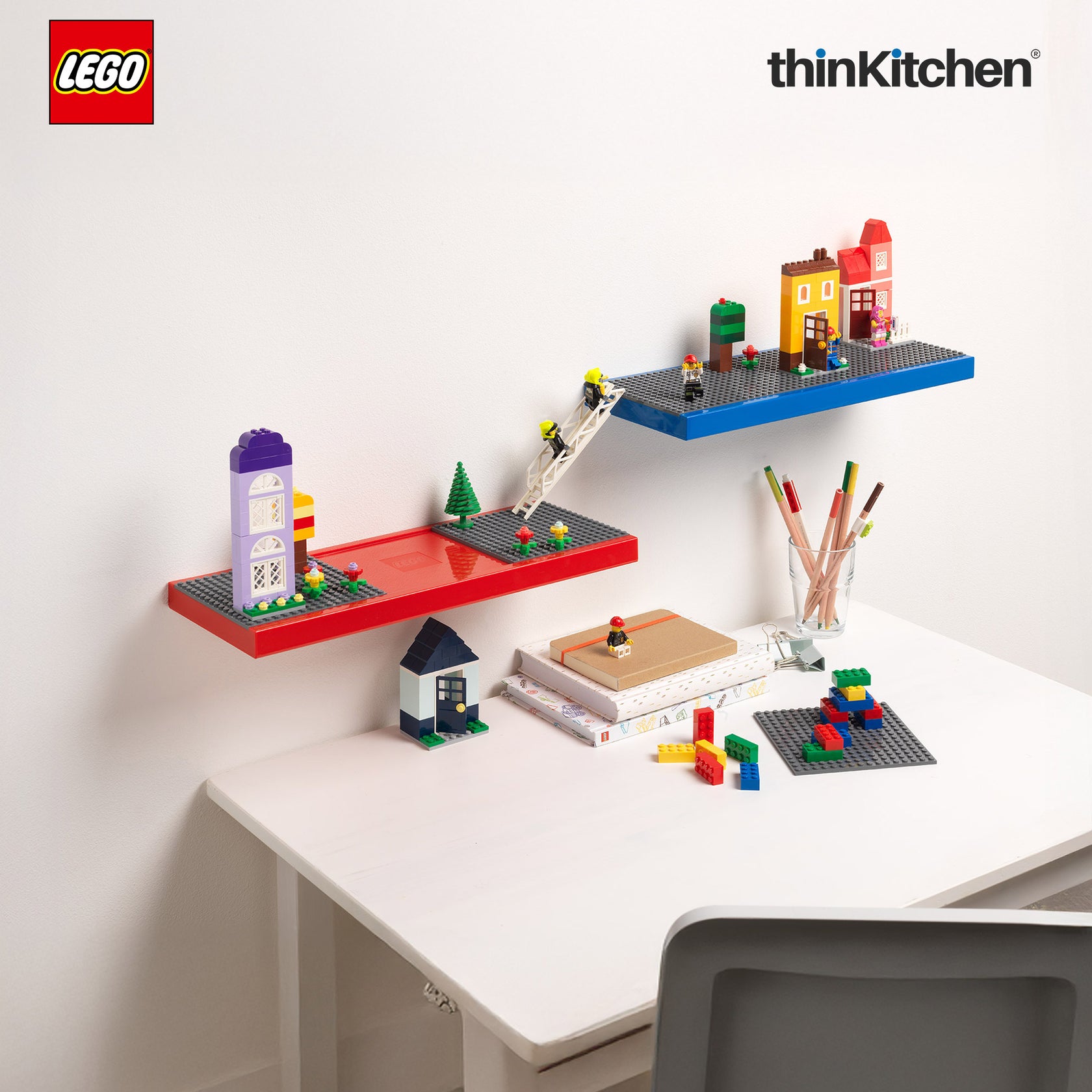 Lego Decorative Floating Wall Shelf with 3 Baseplates (Grey & Red) | 1 ...