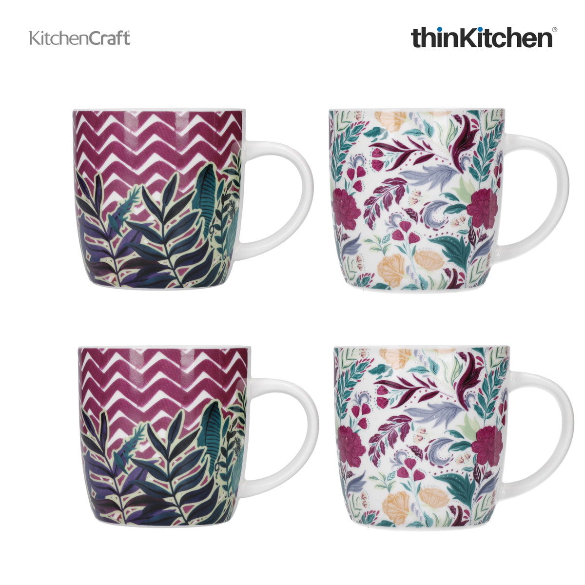 KitchenCraft Barrel Mug Set, Exotic Floral, Set of 4 | thinKitchen